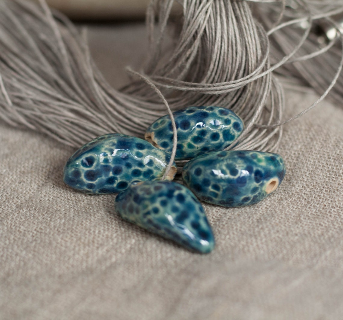 4 Blue Ceramic Beads, Set of Beads, Jewelry Findings, Jewelry ...