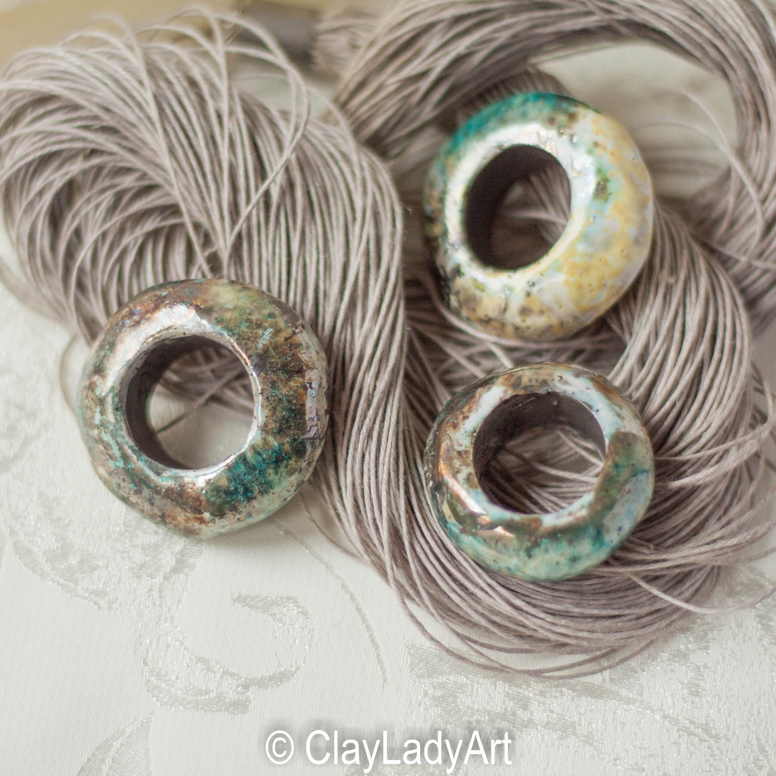 3 Round Ceramic Beads, Set of Raku Ceramic Beads With Big Hole ...
