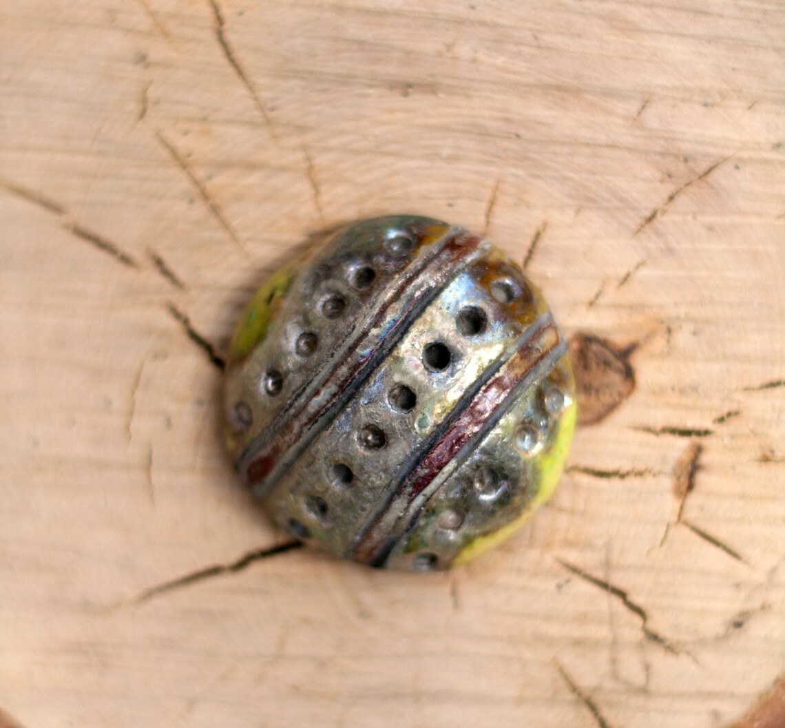 Yellow and Silver Raku Ceramic Cabochon, Raku Ceramic Bead, Jewelry ...