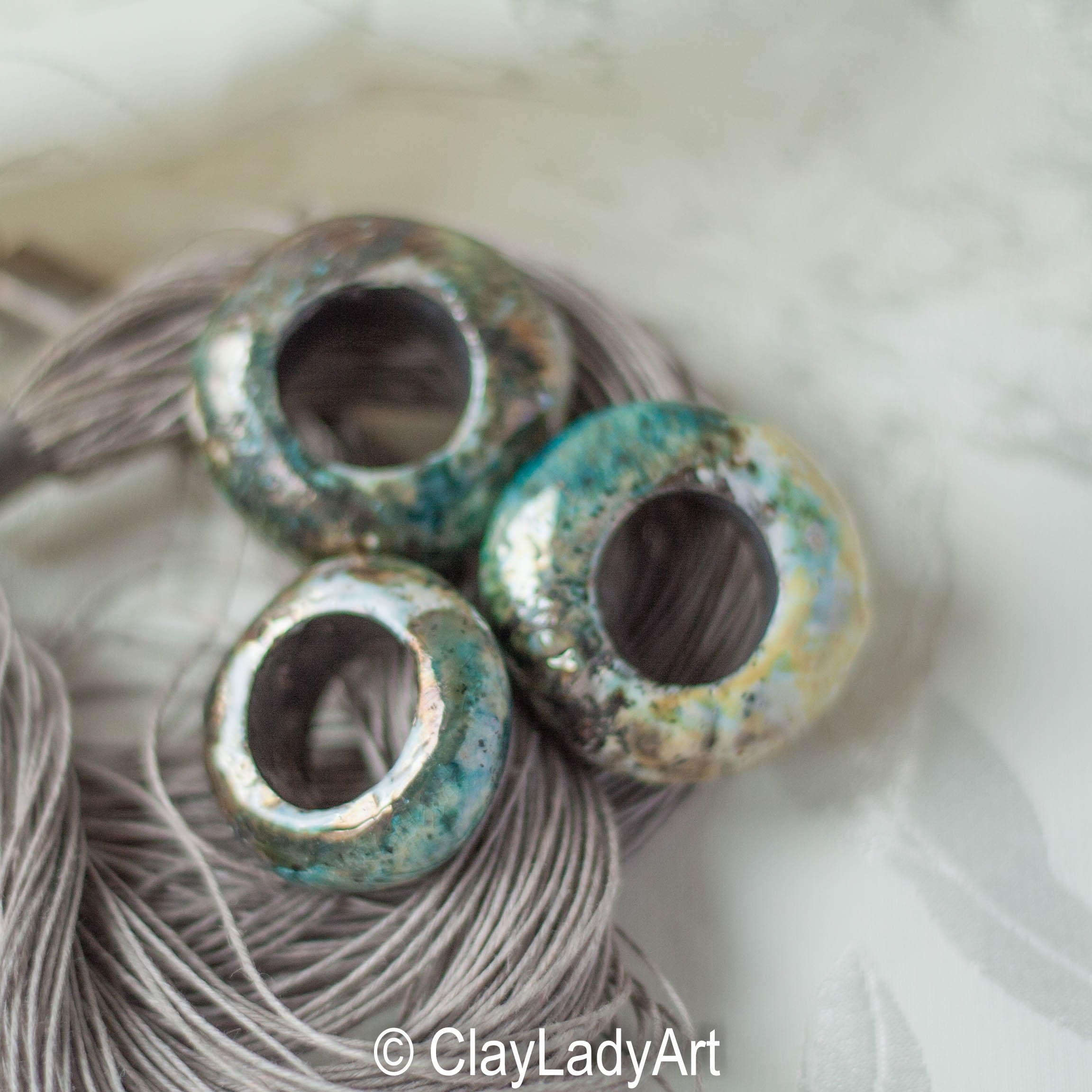 3 Round Ceramic Beads, Set of Raku Ceramic Beads With Big Hole ...