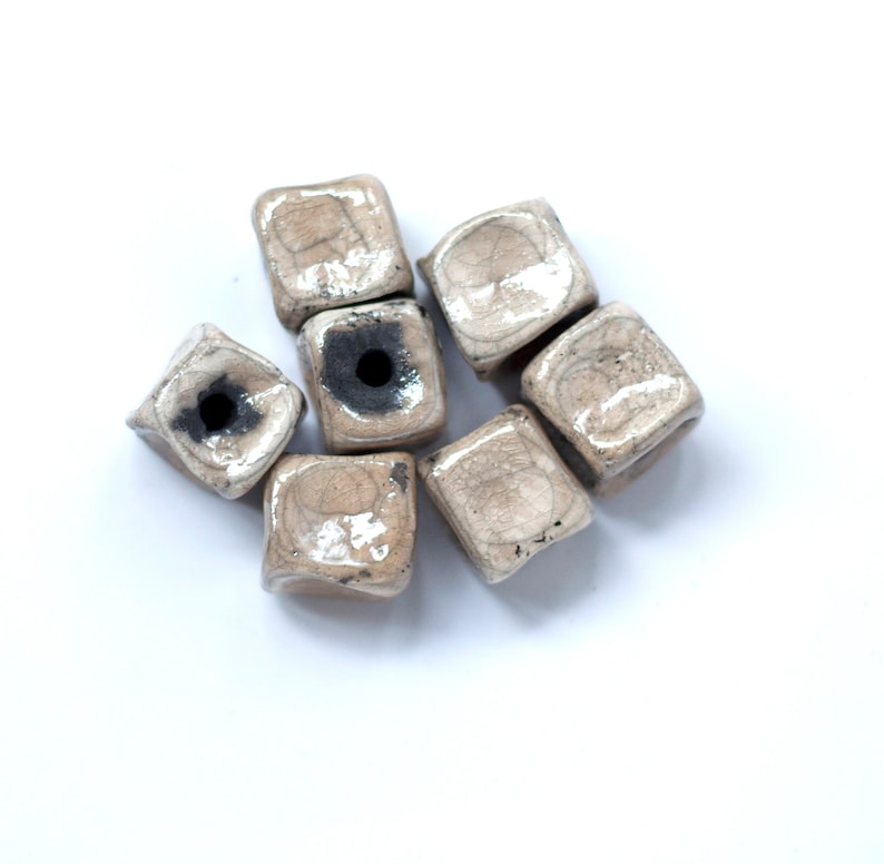 7 White Raku Ceramic Beads, Set of Beads, Jewelry Accessories, Jewelry ...