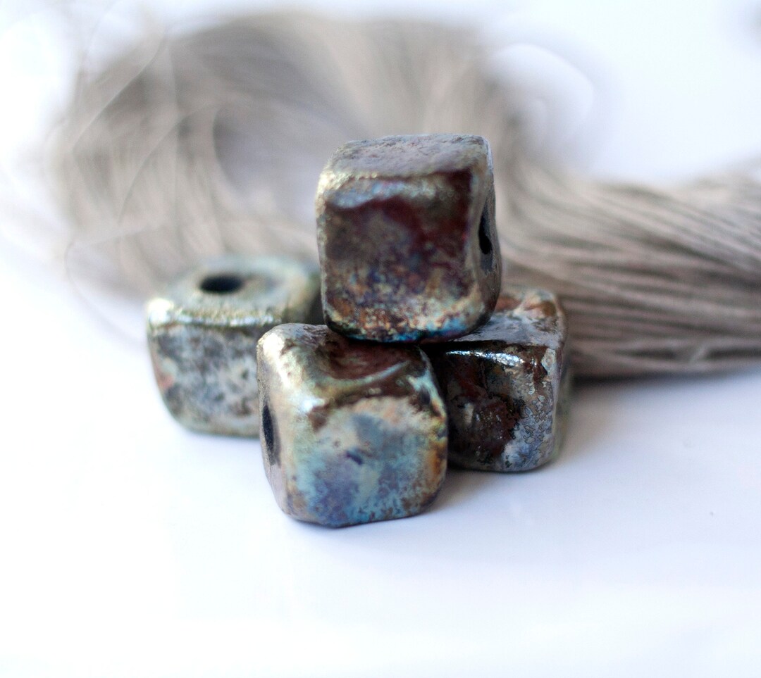 4 Rainbow Raku Ceramic Beads, Set of Beads, Jewelry Accessories ...