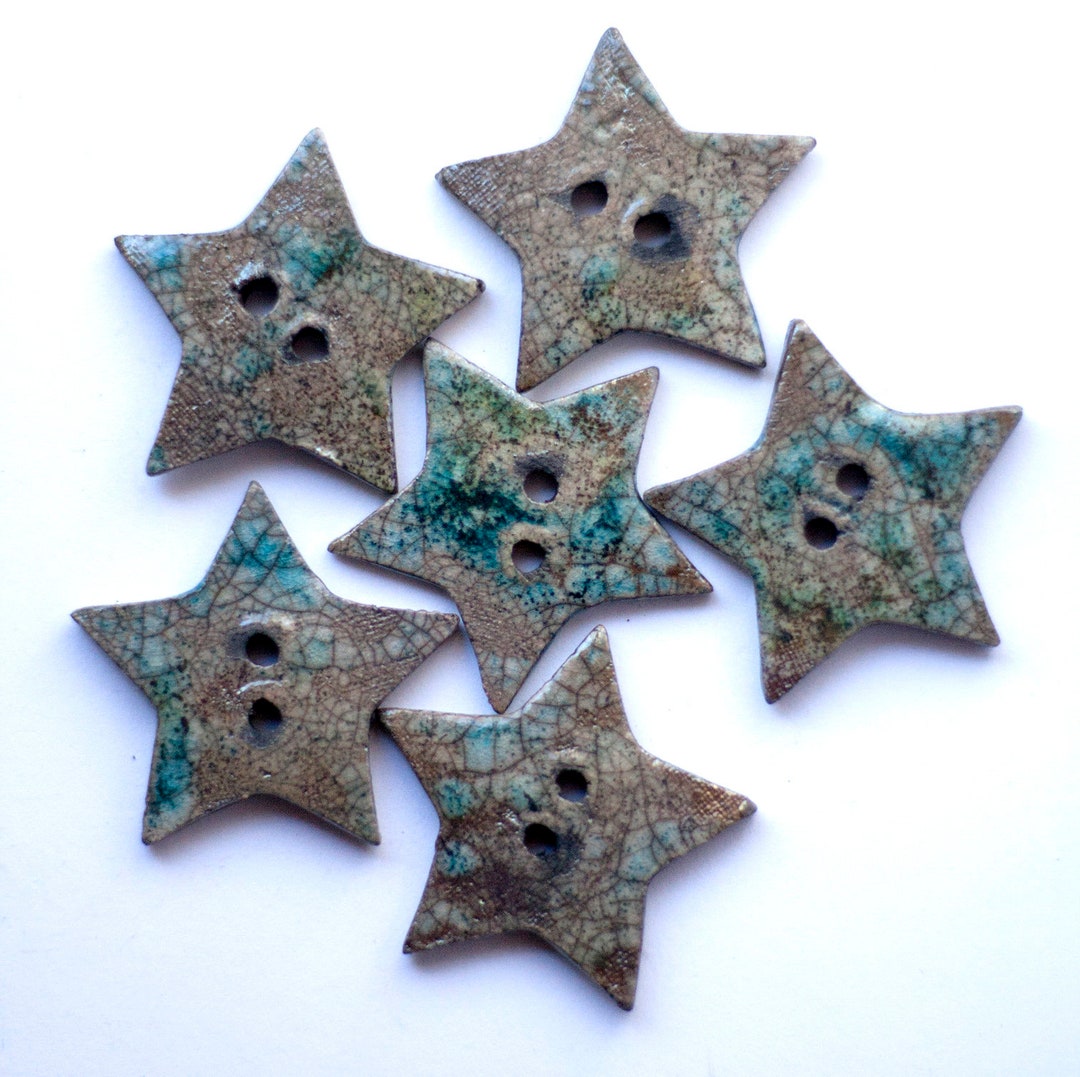 6 Turquoise Ceramic Buttons, Set of Buttons, Star Shaped Ceramic ...
