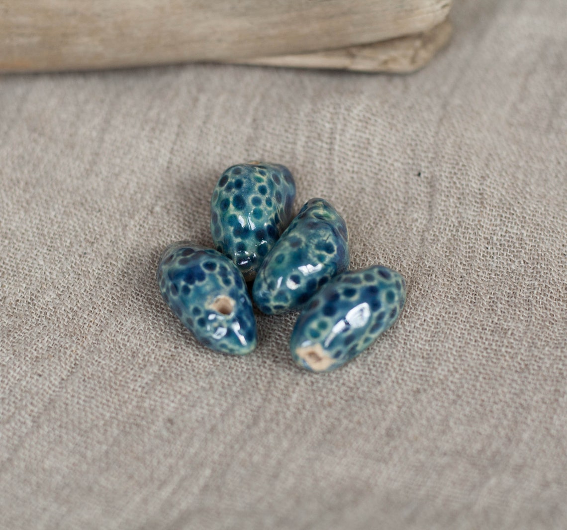 4 Blue Ceramic Beads, Set of Beads, Jewelry Findings, Jewelry ...