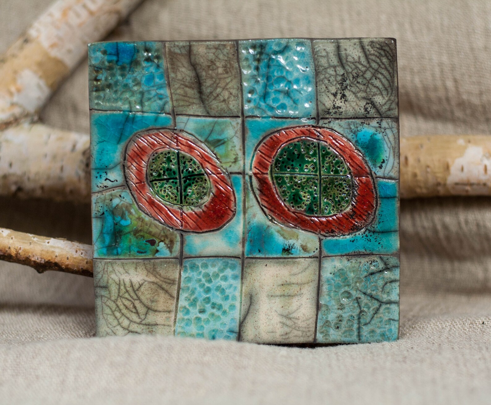 3 Raku Ceramic Art Tiles, Wall Decor, Room Decor, Home Decor, Raku ...