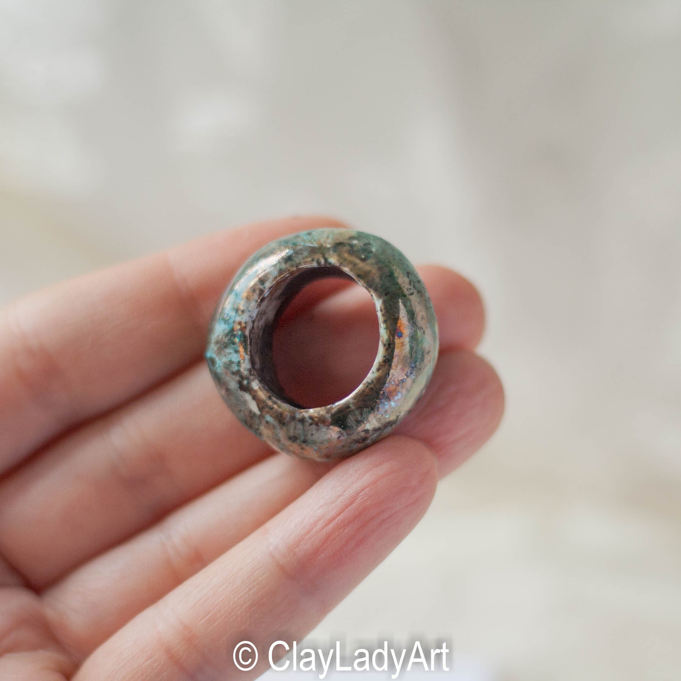 3 Round Ceramic Beads, Set of Raku Ceramic Beads With Big Hole ...