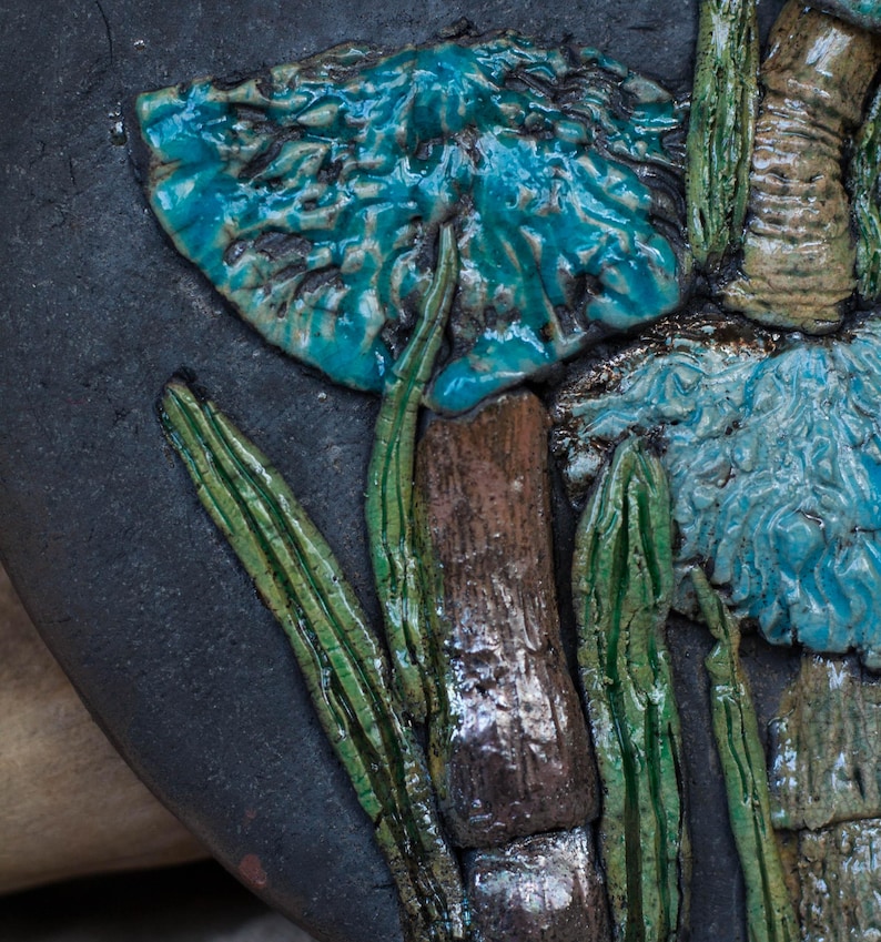 Raku Ceramic Art Tile With Mushrooms, Wall Decor, Room Decor, Home ...