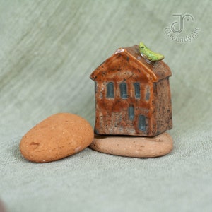 Ceramic Tiny House With Bird, Miniature House, Little Ceramic Cottage ...