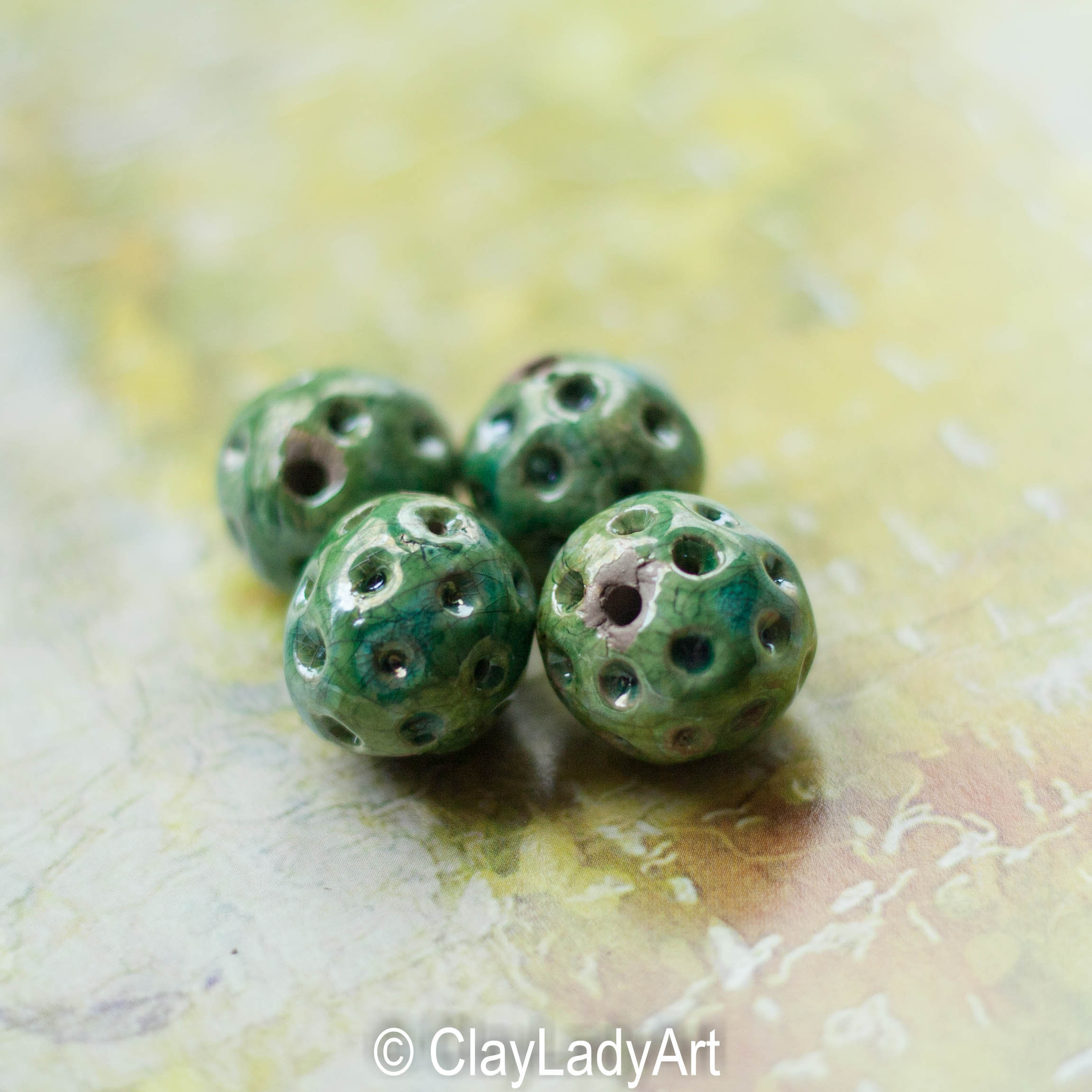 4 Raku Ceramic Beads, Jewelry Findings, Craft Supplies, Set of Beads ...