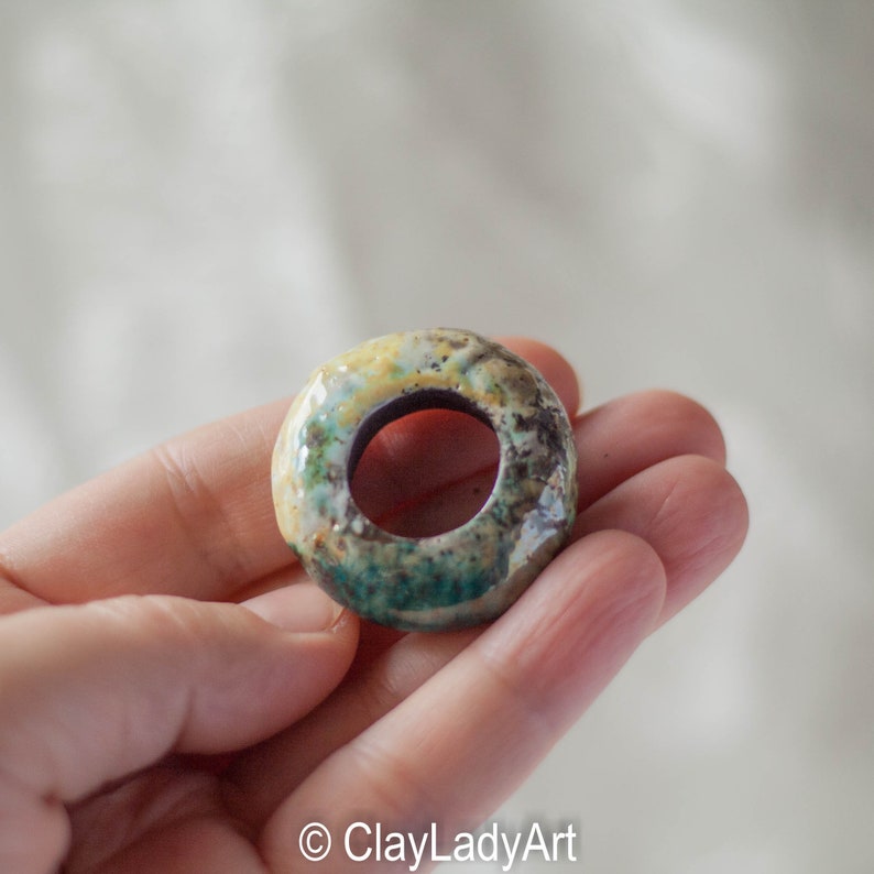 3 Round Ceramic Beads, Set of Raku Ceramic Beads With Big Hole ...