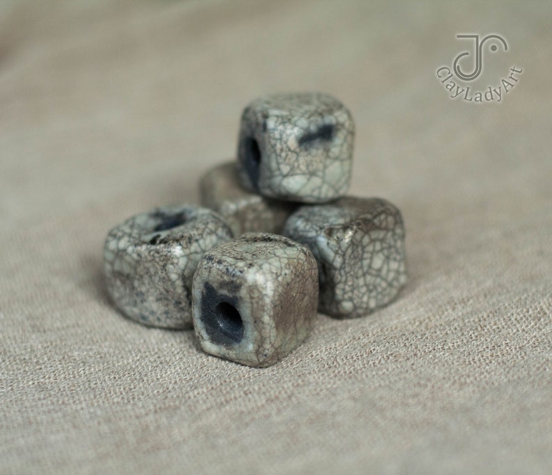 5 White Raku Ceramic Beads, Set of Beads, Jewelry Accessories, Jewelry ...