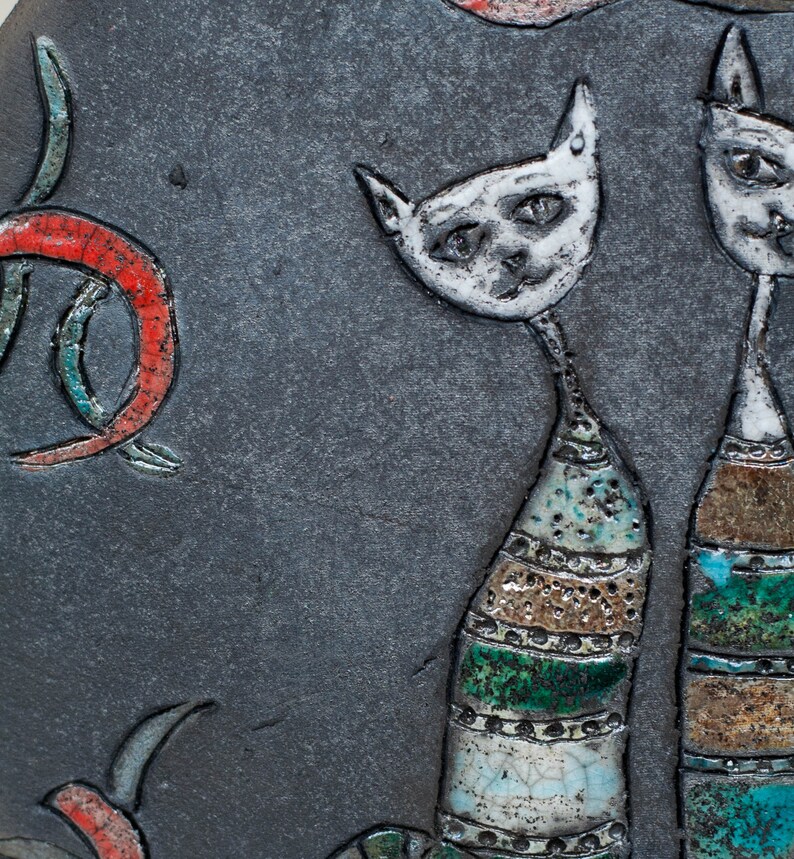 Raku Ceramic Art Tile With Cats, Wall Decor, Room Decor, Home Decor ...