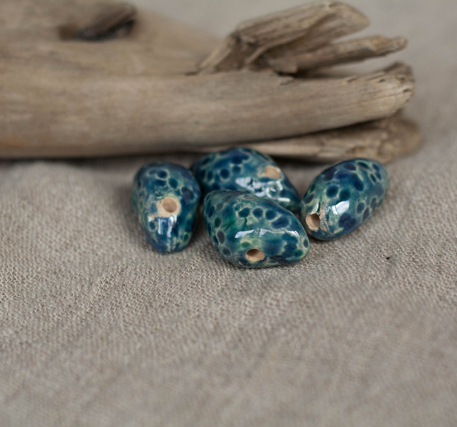 4 Blue Ceramic Beads, Set of Beads, Jewelry Findings, Jewelry ...