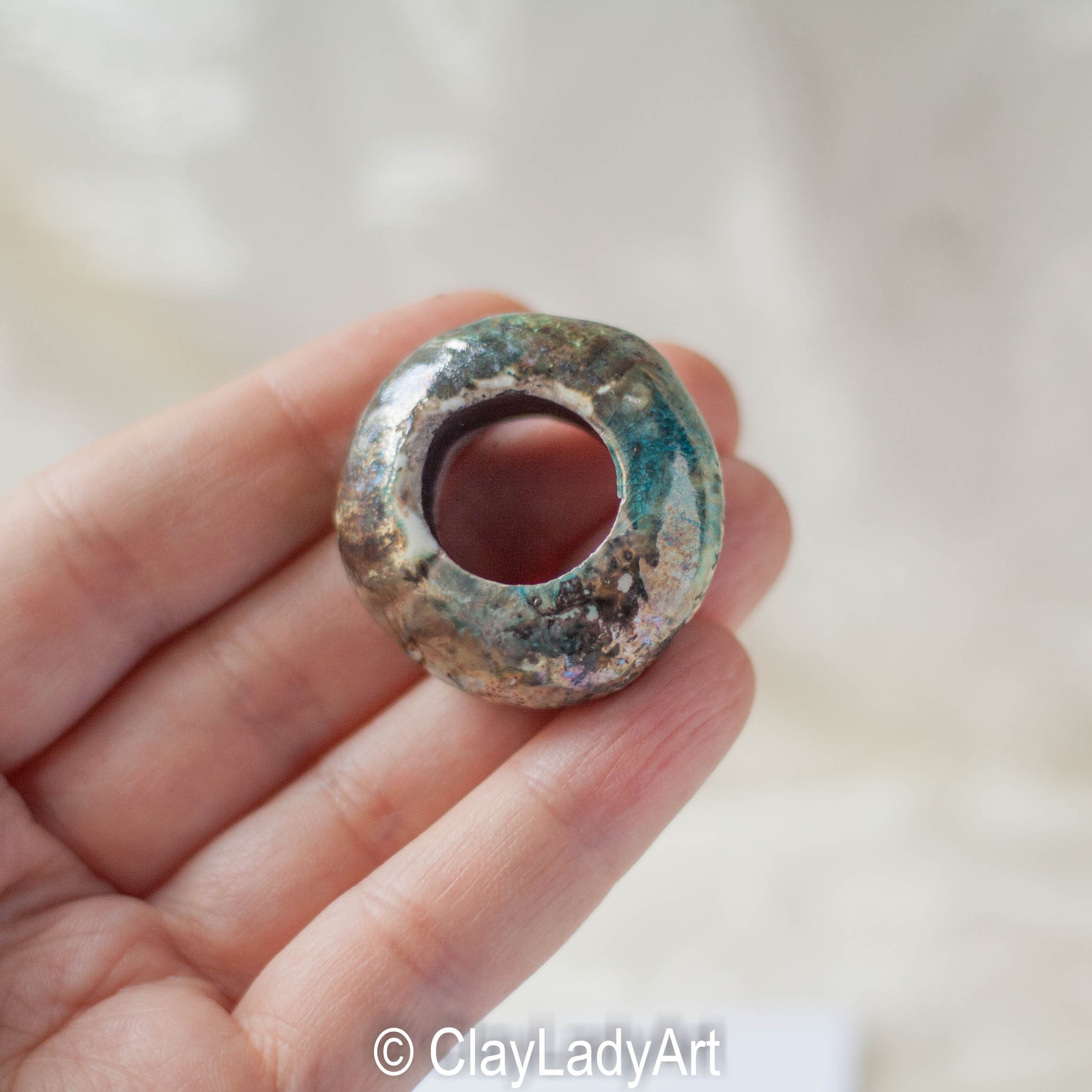 3 Round Ceramic Beads, Set of Raku Ceramic Beads With Big Hole ...