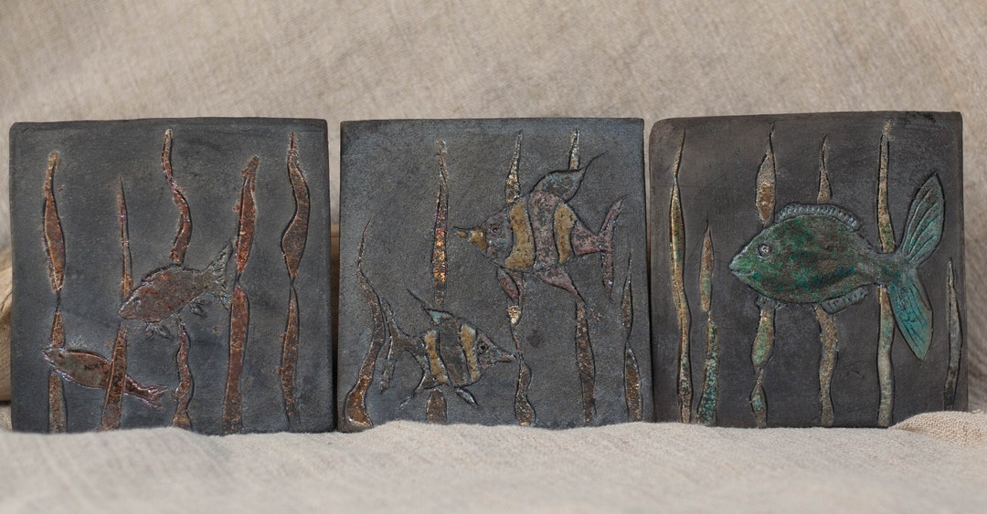 3 Raku Ceramic Art Tiles, Wall Decor, Room Decor, Home Decor, Raku ...