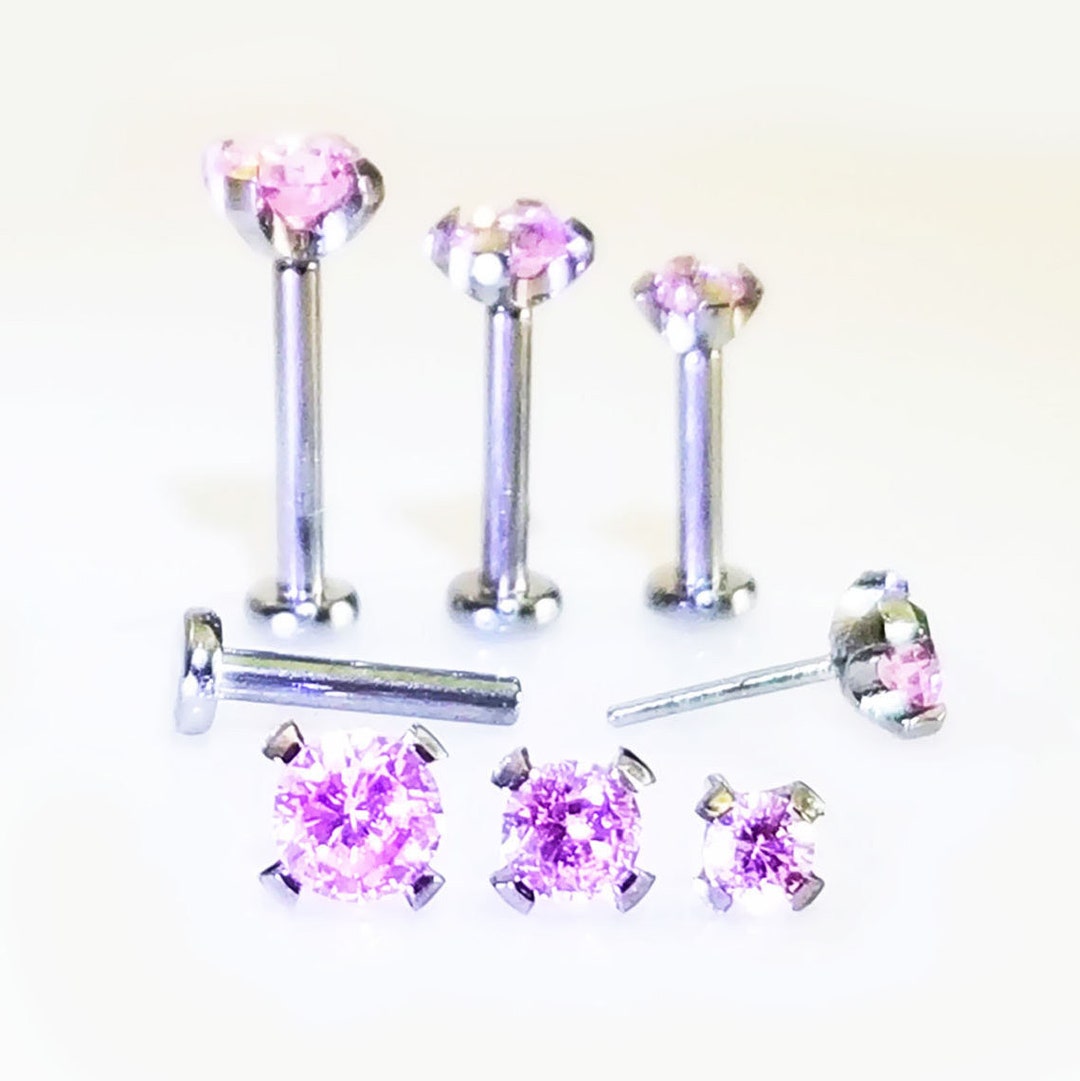 20g 18g 16g TITANIUM THREADLESS Push Pin Studlt Pink Prong Setting ...