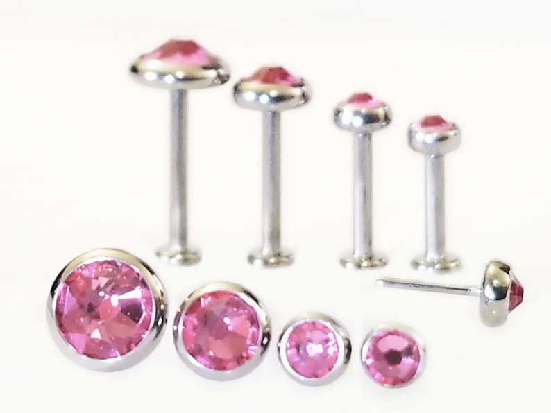 20g 18g 16g TITANIUM Threadless Push Pin PINK Gemflat Back - Etsy