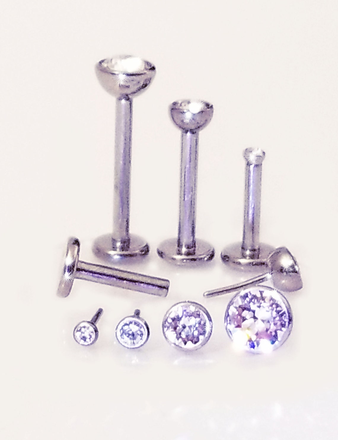 16g TITANIUM PUSH PIN Threadless Clear Gem Tragus Forward Helix Labret ...