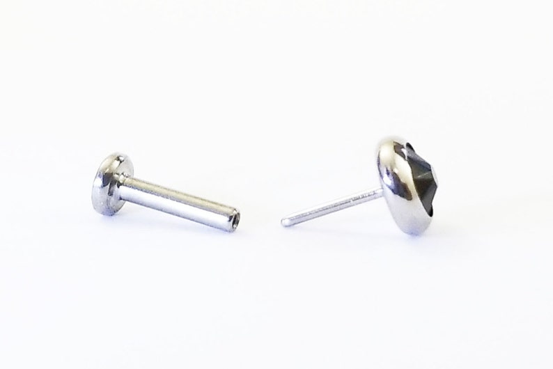 20g 18g 16g TITANIUM THREADLESS Jewelry ~BLACK Flat Gem~ 4- 10mm Post ...