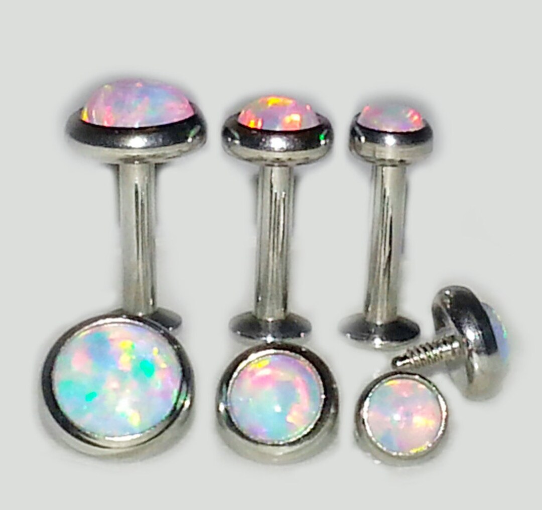 16g Beautiful WHITE OPAL Internally Threaded Opal Tragus Triple Forward ...