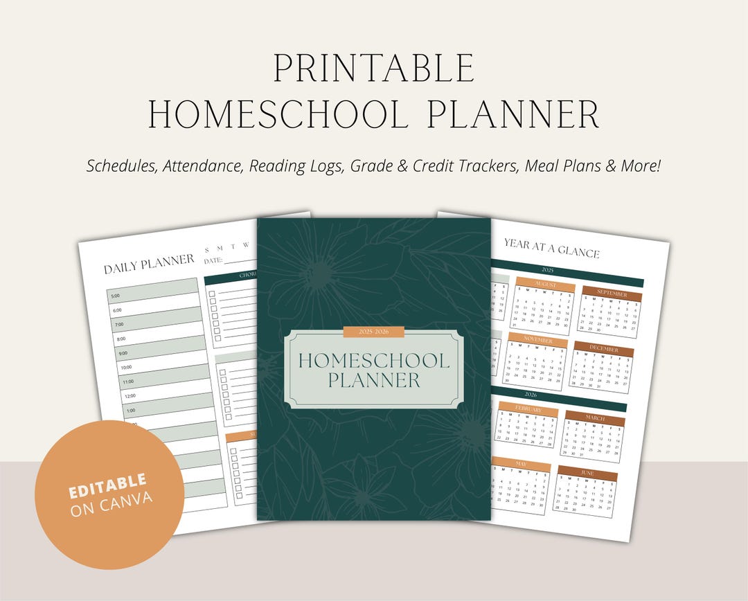 Homeschool Planner 2026-2027, Printable Homeschool Planner Workbook for ...