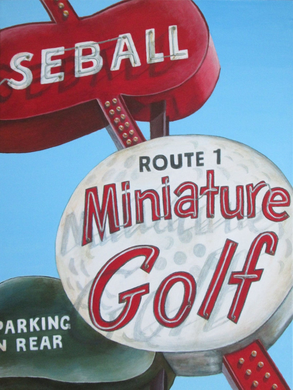 Route 1 Mini Golf Art Print: Retro Neon Sign Giclee by Debbie Shirley ...