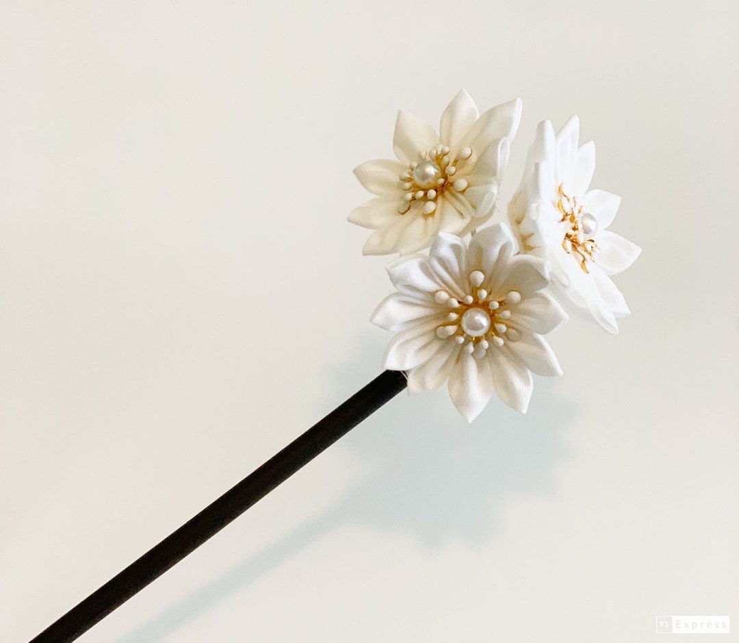 1 Pc of Japanese Kanzashi Hair Stick Hairstick Hair Pick White With ...