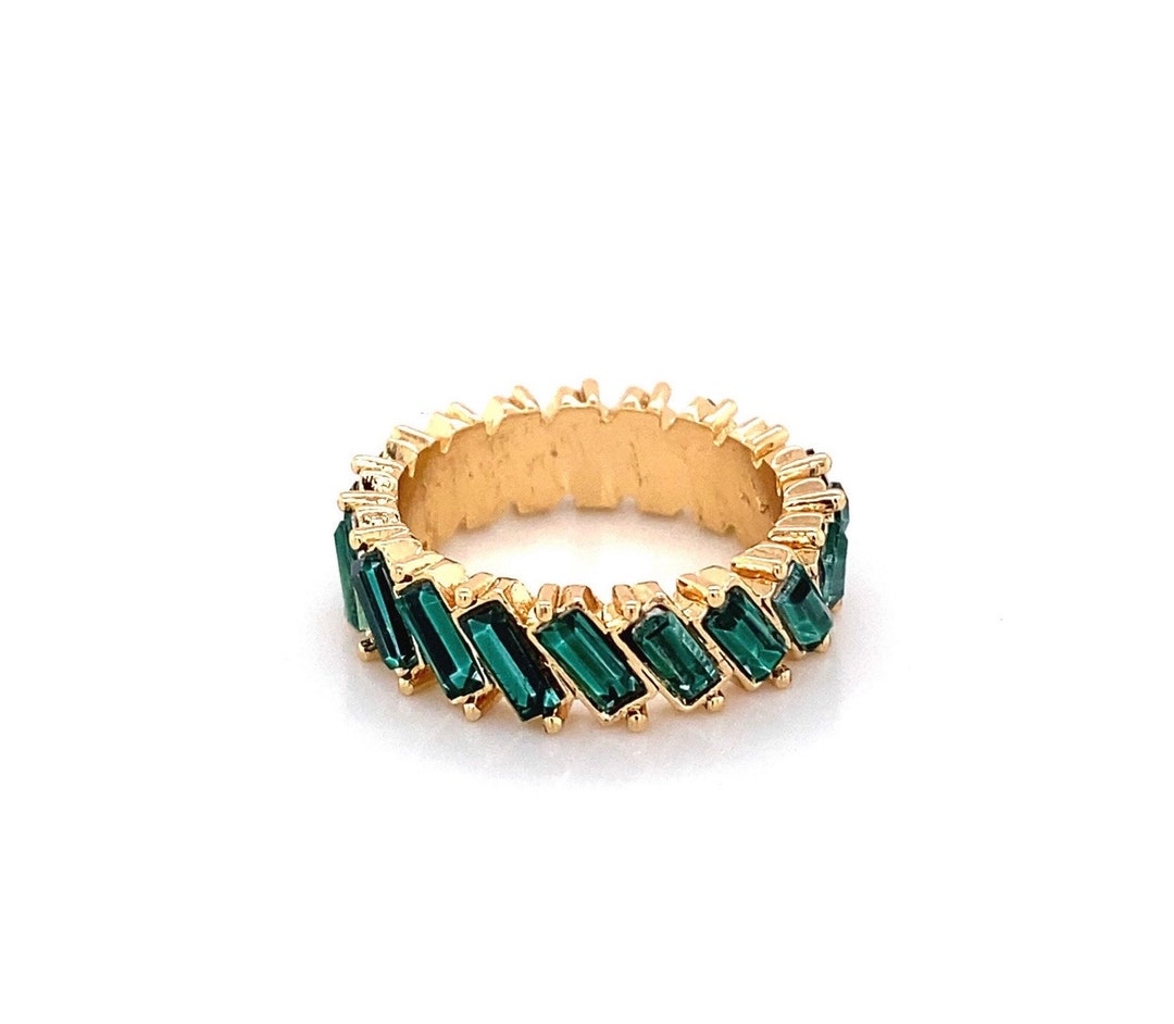 C87- Baguette Gold Plated Cz Multi Stone Ring -green - Etsy
