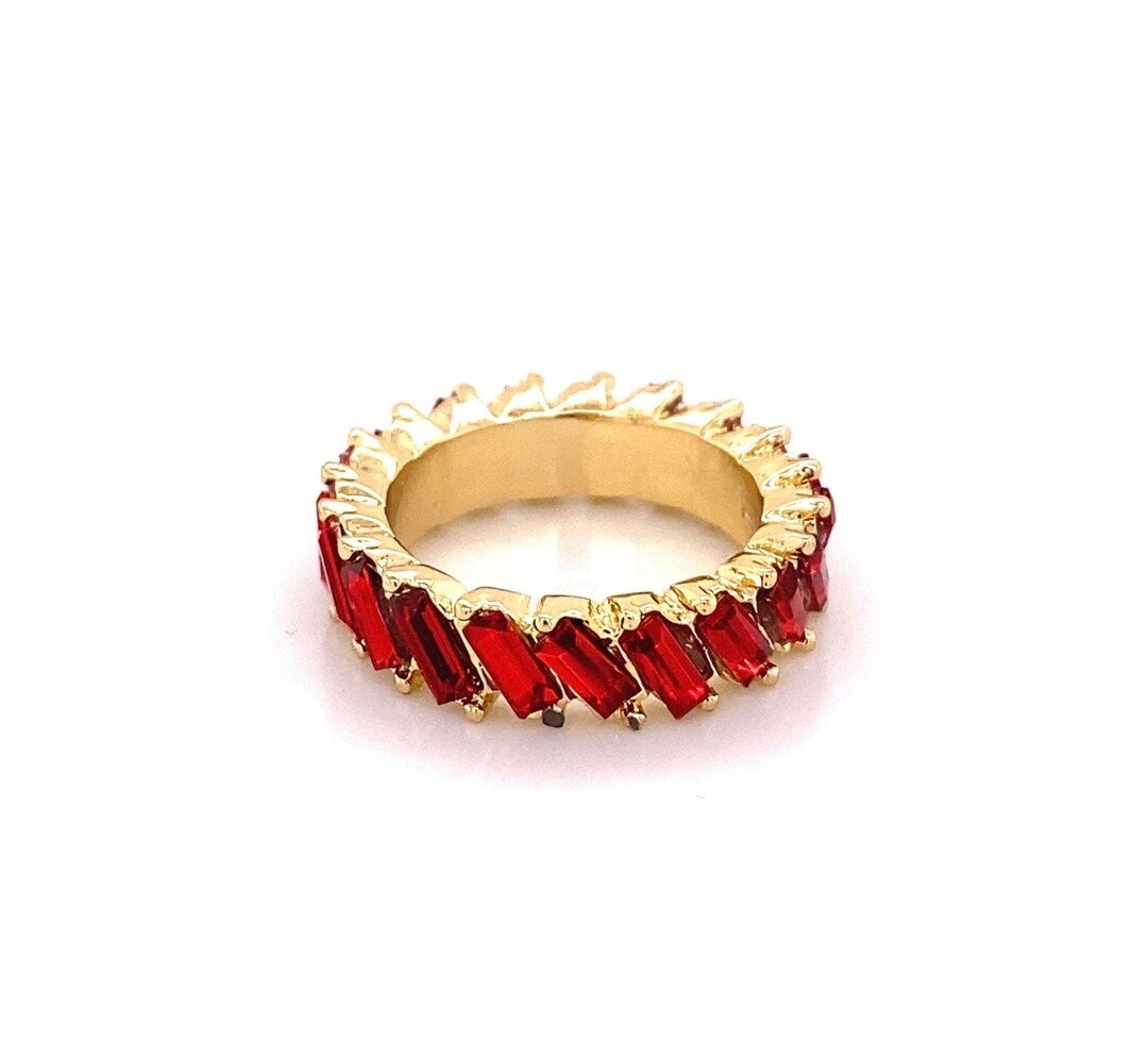 C87- Baguette Gold Plated Cz Multi Stone Ring -red - Etsy