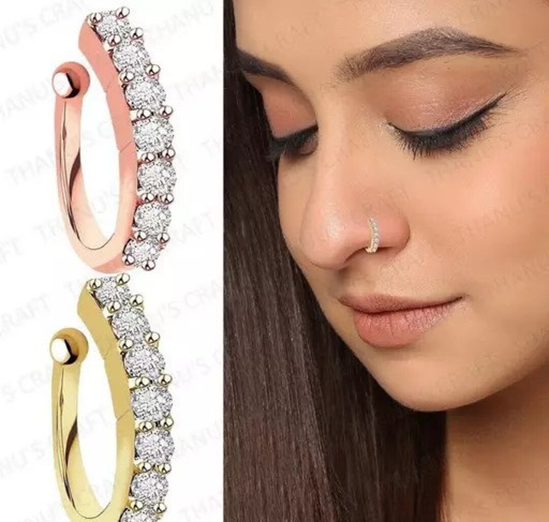 Indian Bollywood Nose Pins Clip-on Pressing Nose Rings for Women ...