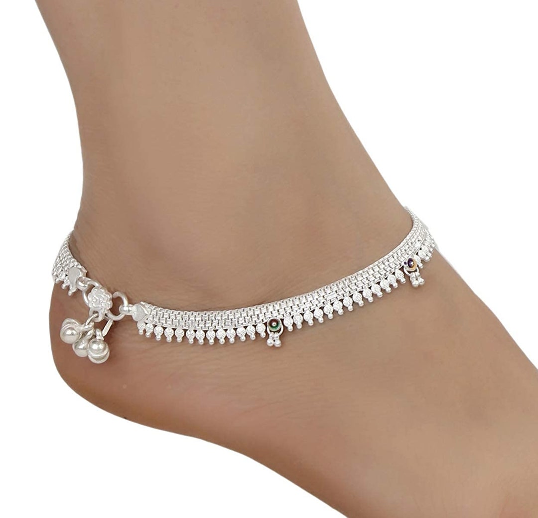 Beautiful Silver Plated Anklet Pair/ Payal/ Payal/ Jhanjran/ Panjeb ...