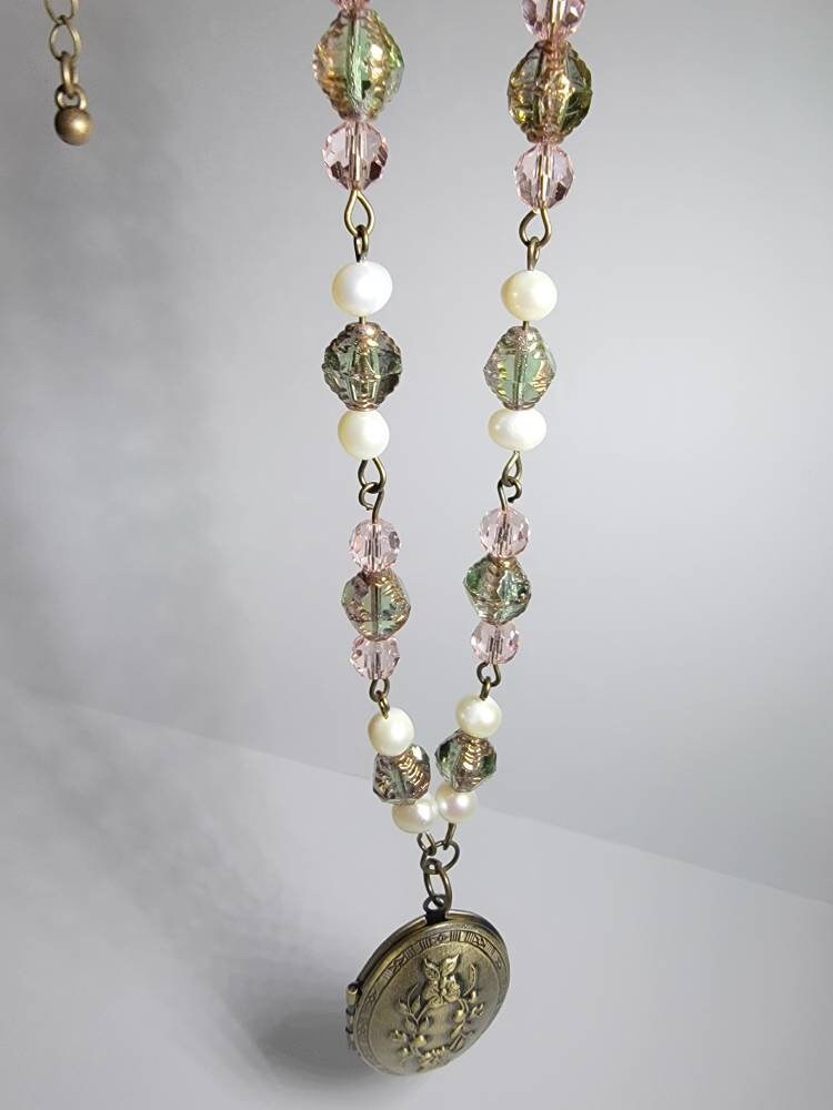 Vintage Inspired Cottagecore Locket Necklace : 30in. Genuine Preciosa ...