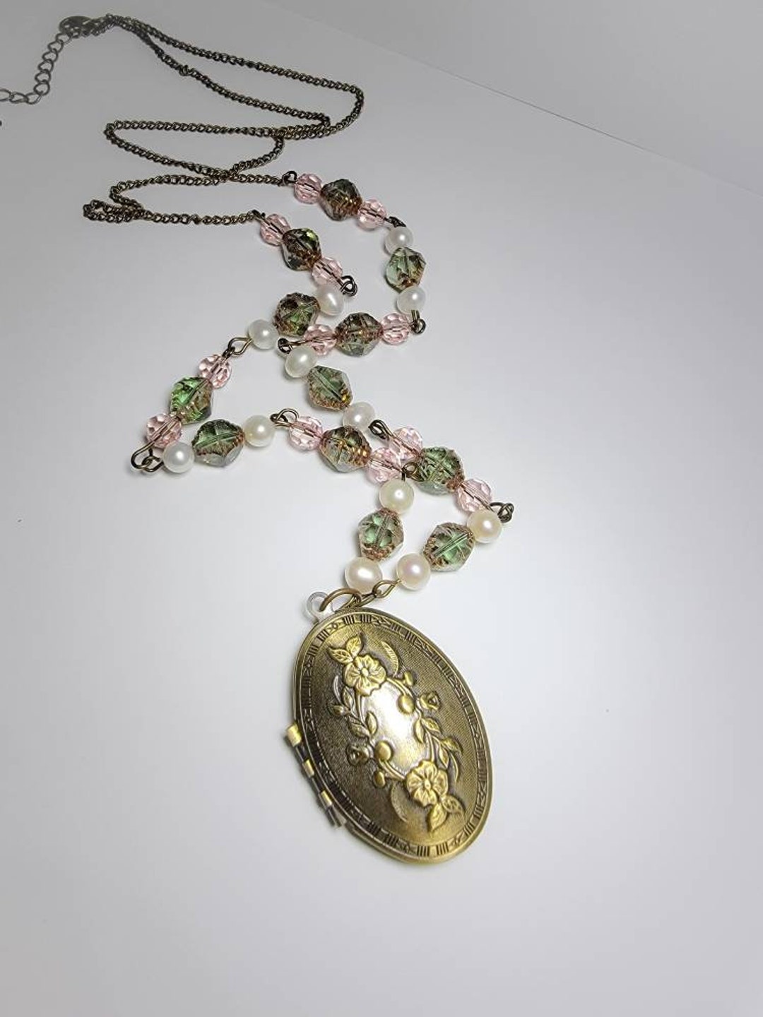 Vintage Inspired Cottagecore Locket Necklace : 30in. Genuine Preciosa ...