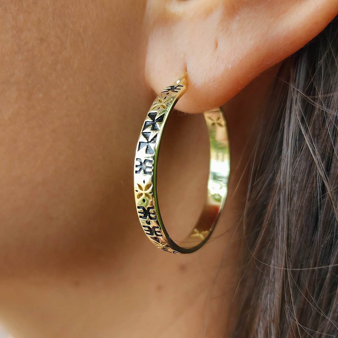 MADE IN FIJI Tapa Hoop Earrings - 18k Gold Vermeil - Etsy