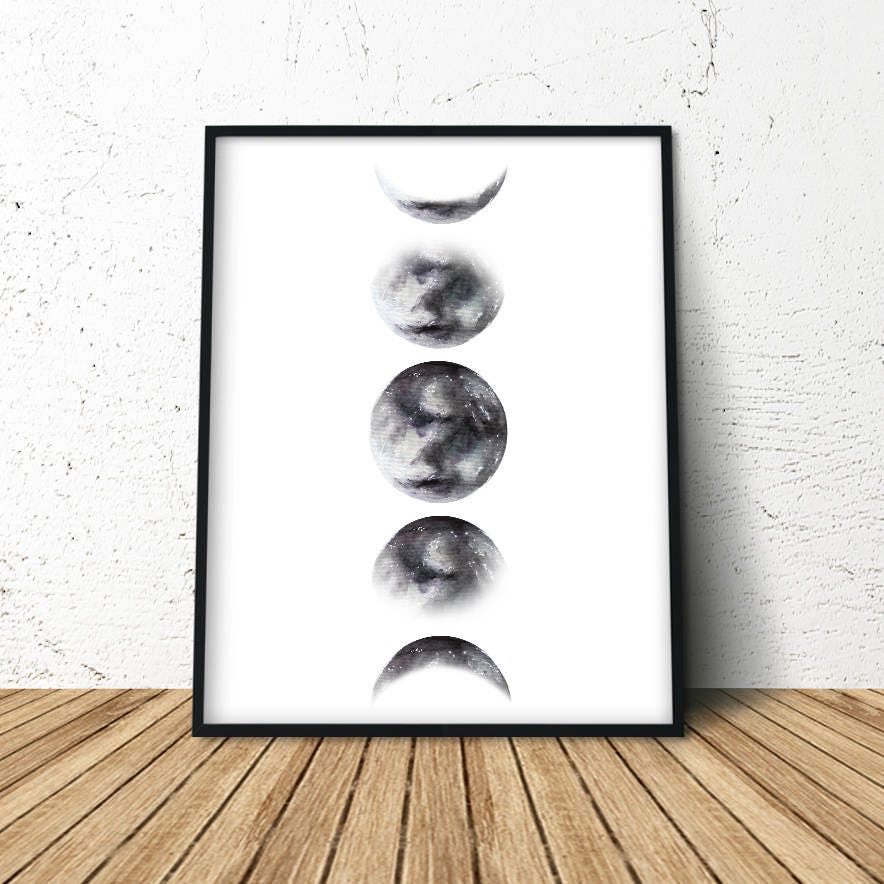 Moon Phase Wall Art Moon Print Lunar Phases Art Lunar | Etsy