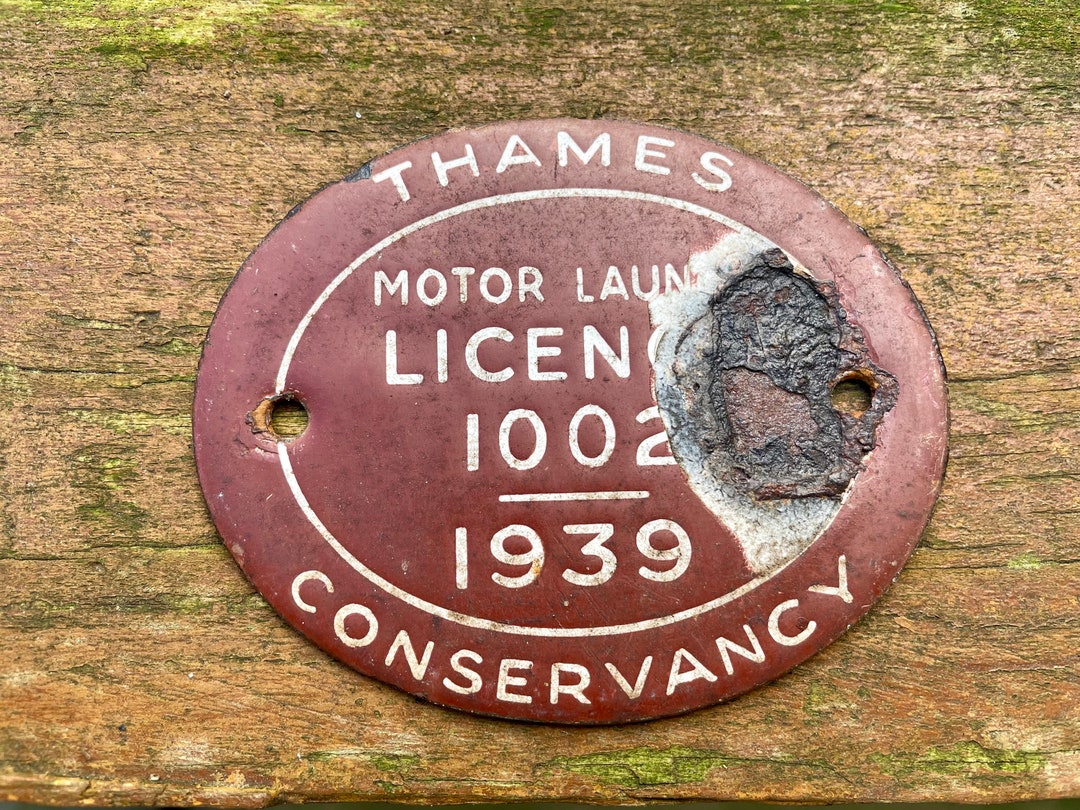 Vintage WW2 Era 1939 Thames Conservancy Enamel Motor Launch Pleasure ...