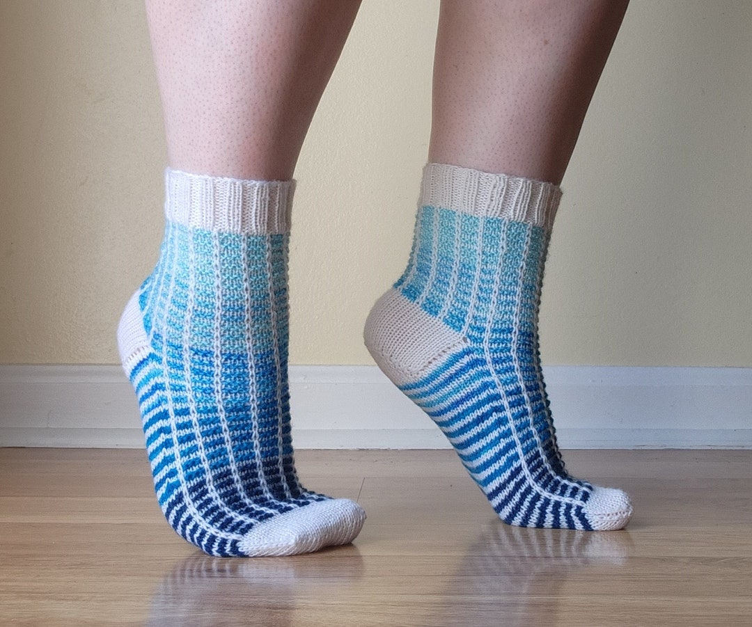 Striped Socks Knitting Pattern, Stained Glass Rain Socks, Colorwork Striping Digital Knit ...