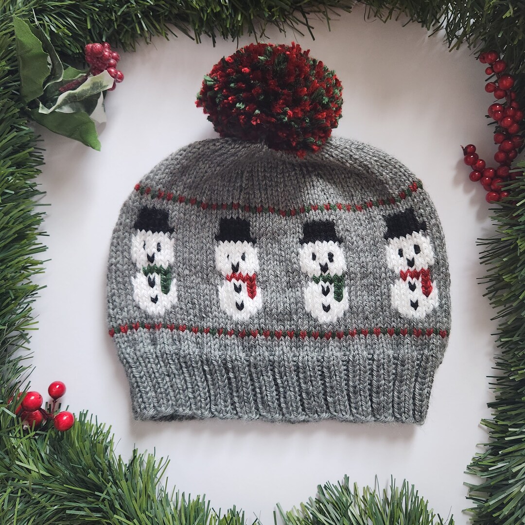 Snowman Christmas Beanie Knitting Pattern, Colorwork PDF - Etsy