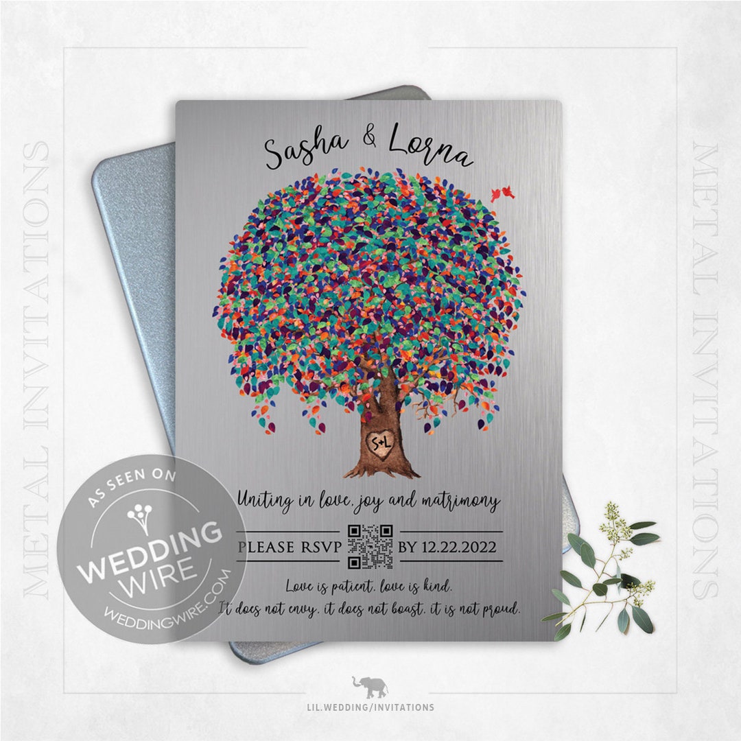 Luxury Wedding Invitation, Tin Metal Invitations, QR Code, Velvet ...