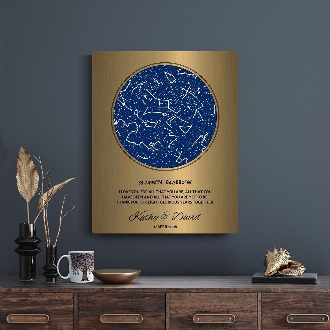 Anniversary Star Map, Brass Anniversary Gift, Star Map for Him or Her ...