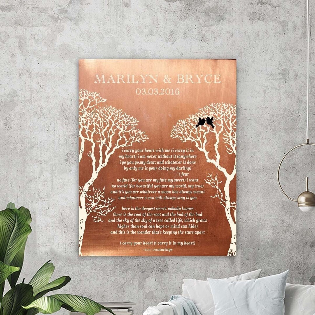 Two Trees on Copper 7th Anniversary Gift Love Poem Copper Anniversary ...