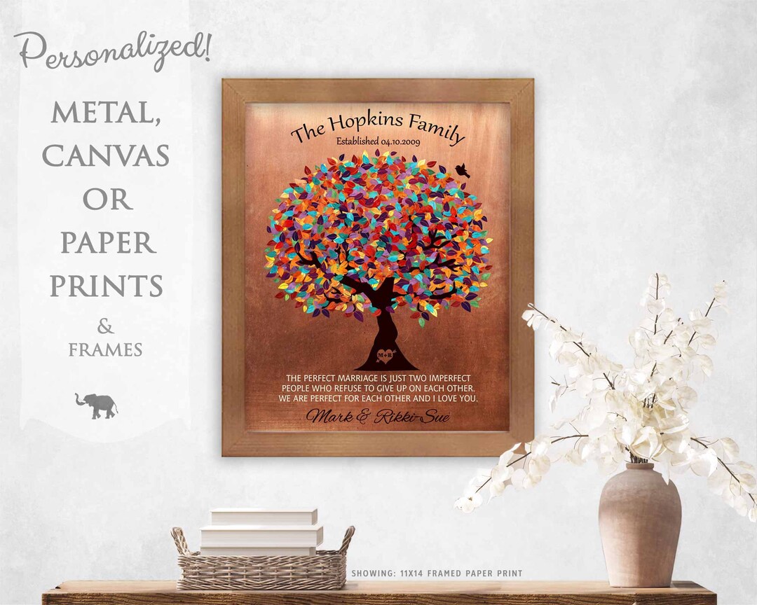 Perfect Marriage Family Tree Colorful Canopy Faux Copper 7 Year ...