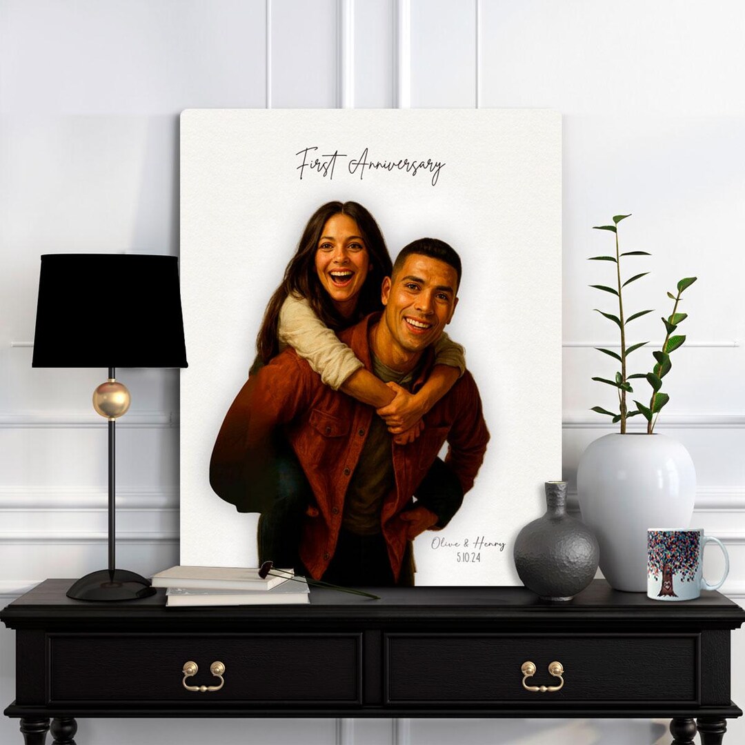 Couple Portrait Git, First Anniversary Paper, 2nd Anniversary Cotton ...