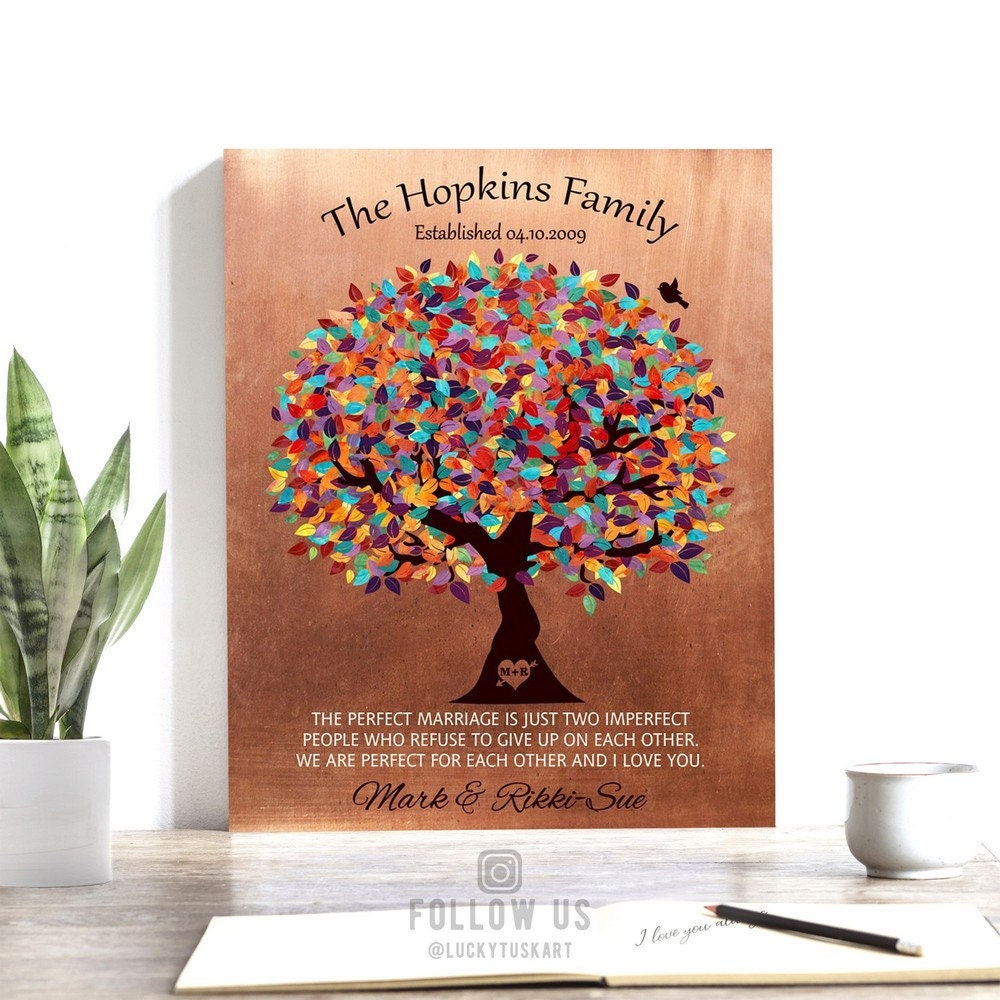 Perfect Marriage Family Tree Colorful Canopy Faux Copper 7 Año | Etsy