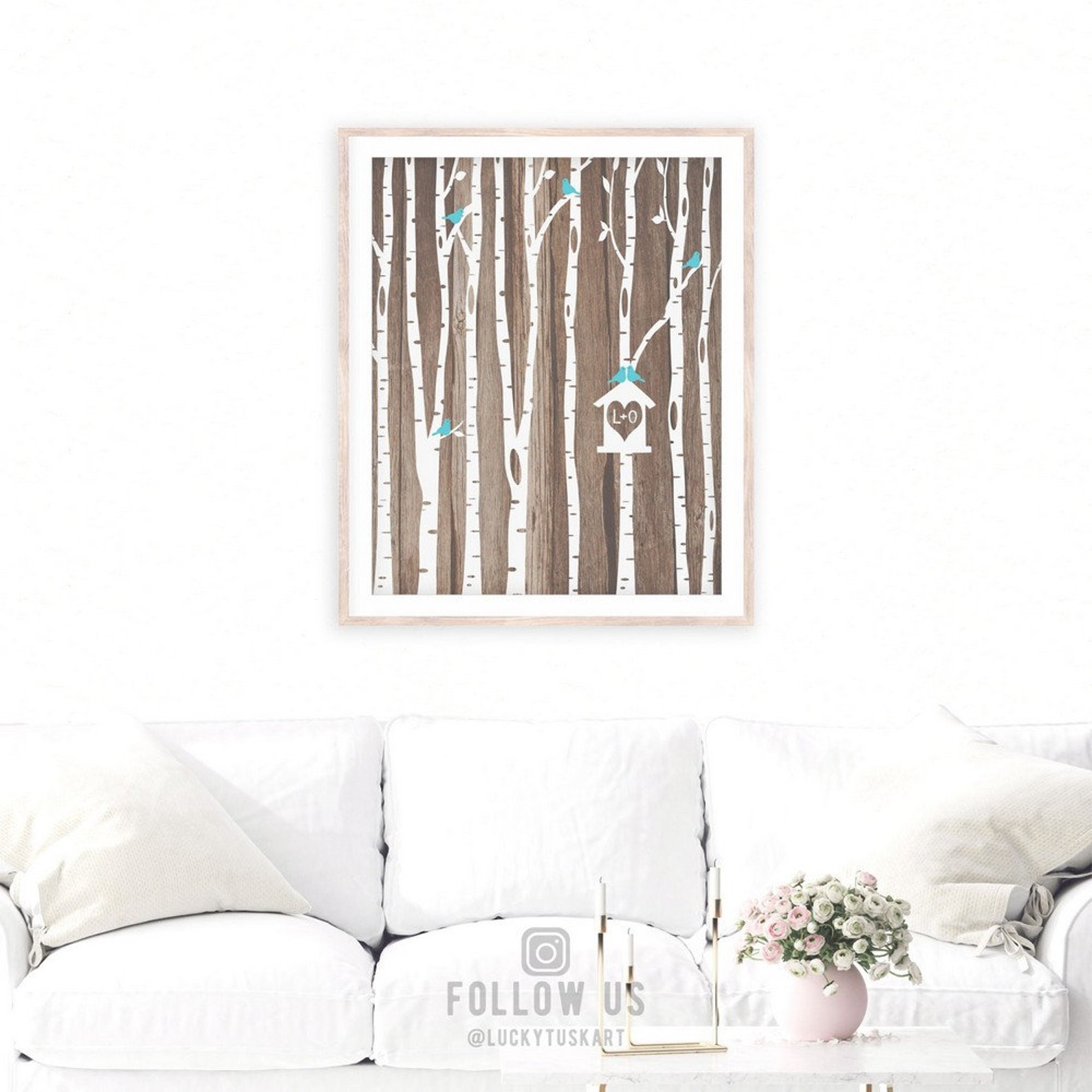Personalized Initials White Birch Trees Faux Wood Turquoise | Etsy