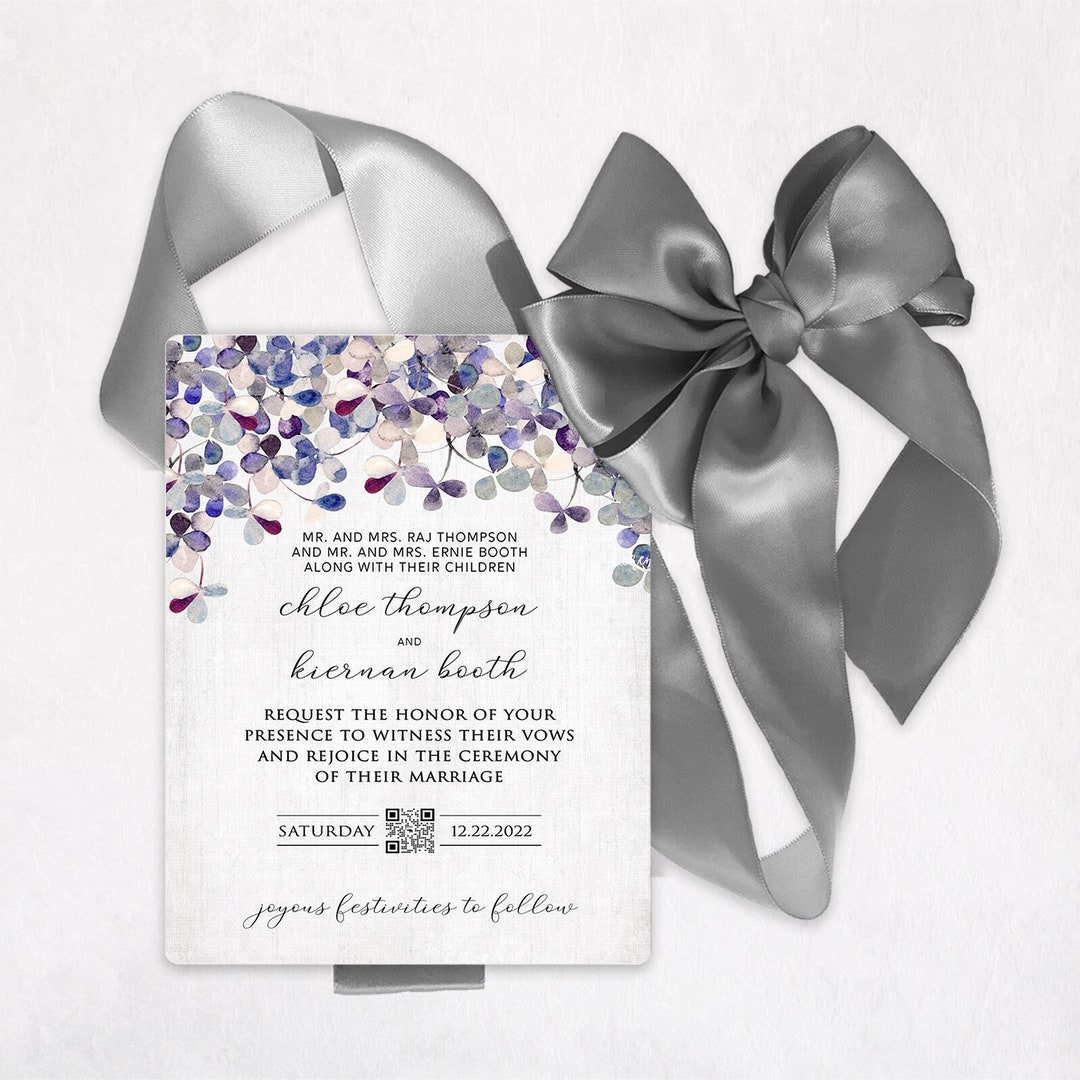 Boho Wedding Invitation, Metal Invitations, Purple Floral Wedding ...