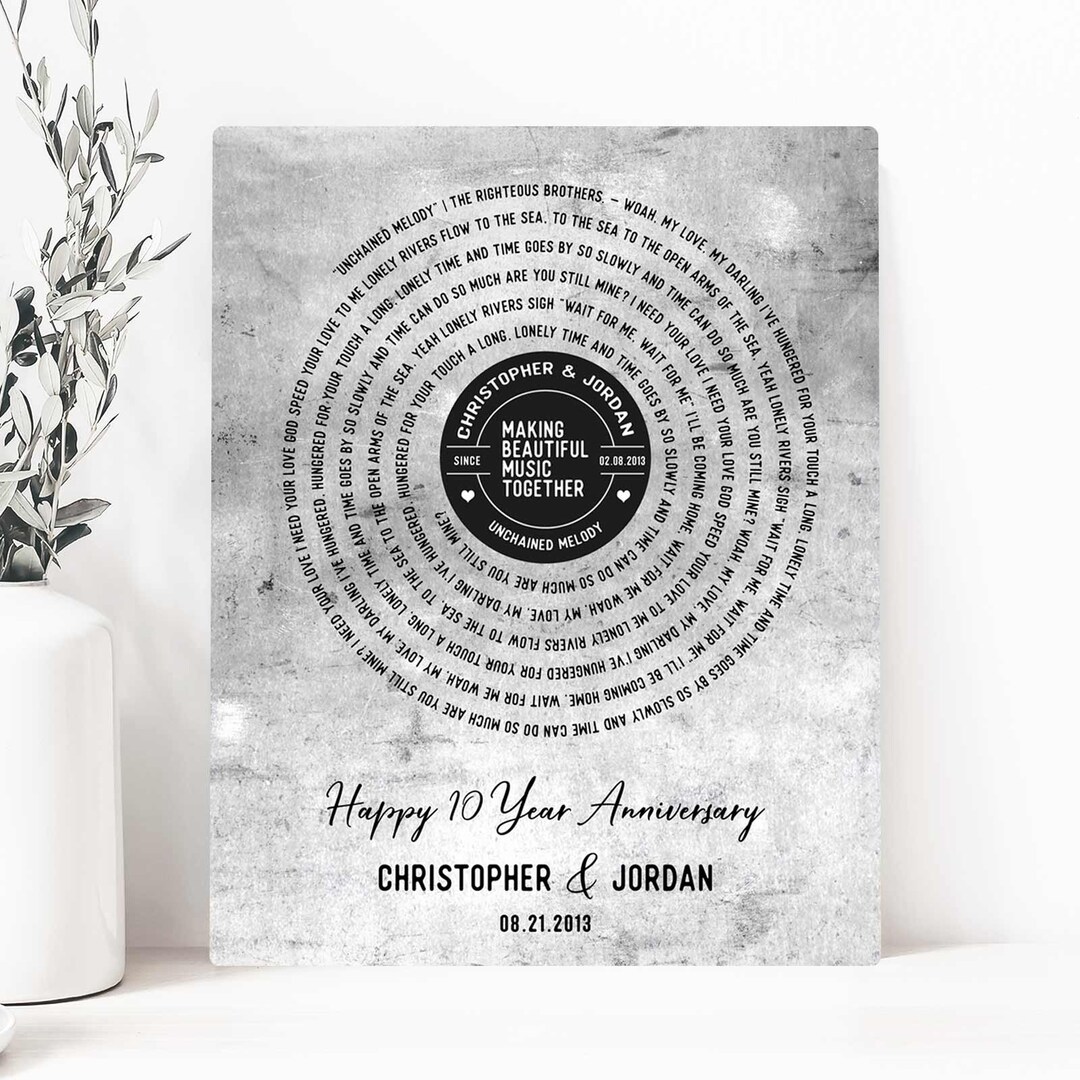 Wedding Song Lyrics, Tin, 10 Year Anniversary Gift, Record Label, 10th ...