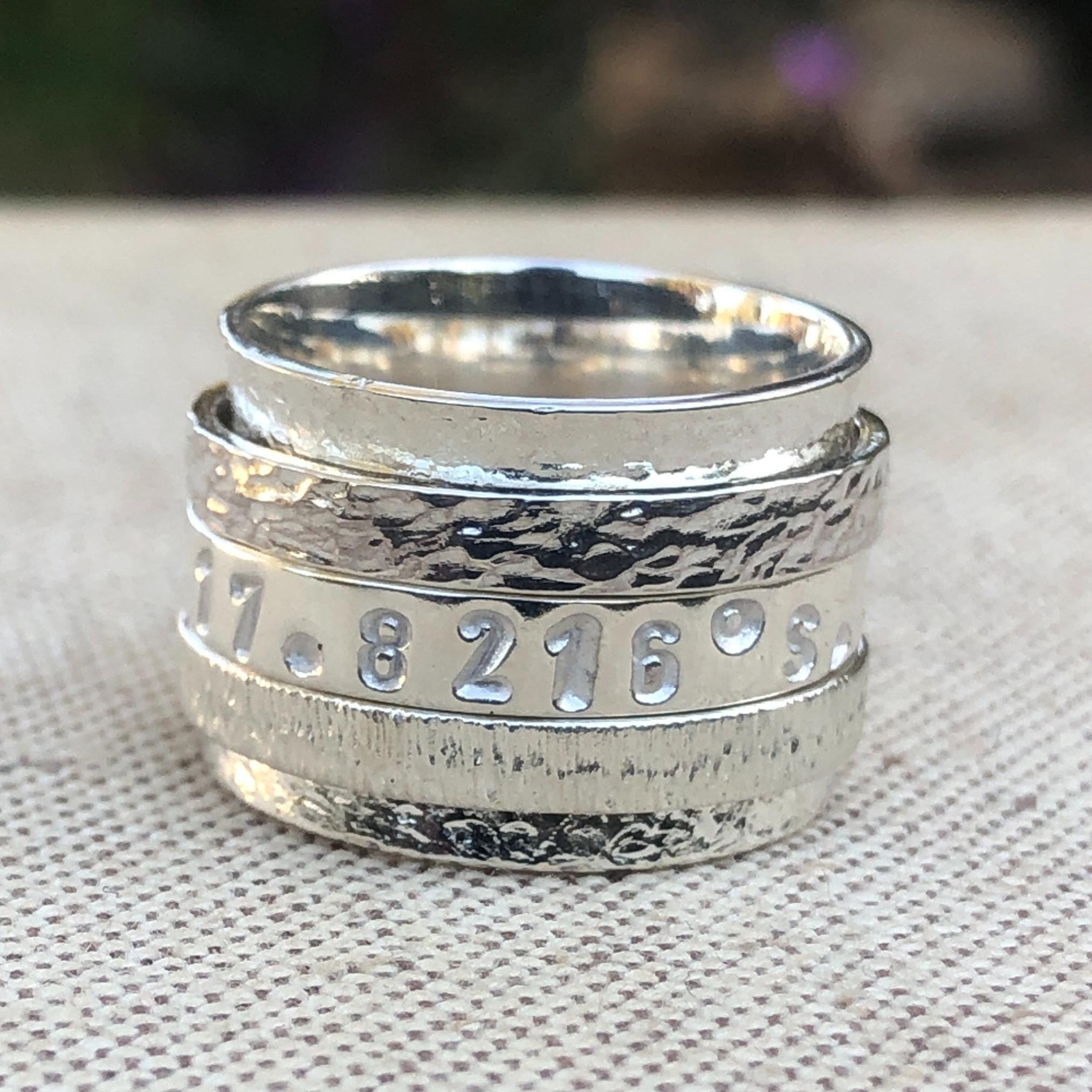 Silver Spinner Ring With GPS Coordinates - Etsy