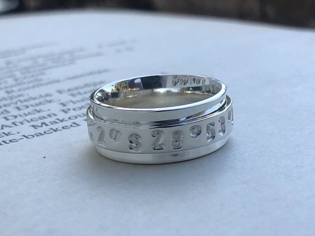 Sterling Silver GPS "take Me Home" Spinner Ring, GPS Coordinates Ring ...