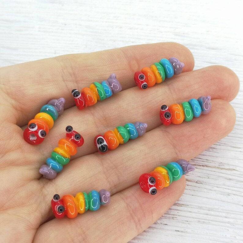 Tiny Caterpillar Beads Lampwork Beads 5 Pcs Set Bug Miniature for Fairy ...